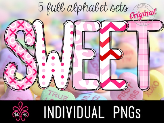 Sweet Valentine Themed Alphabet PNG 5 Sets Doodle Alphabet - Etsy