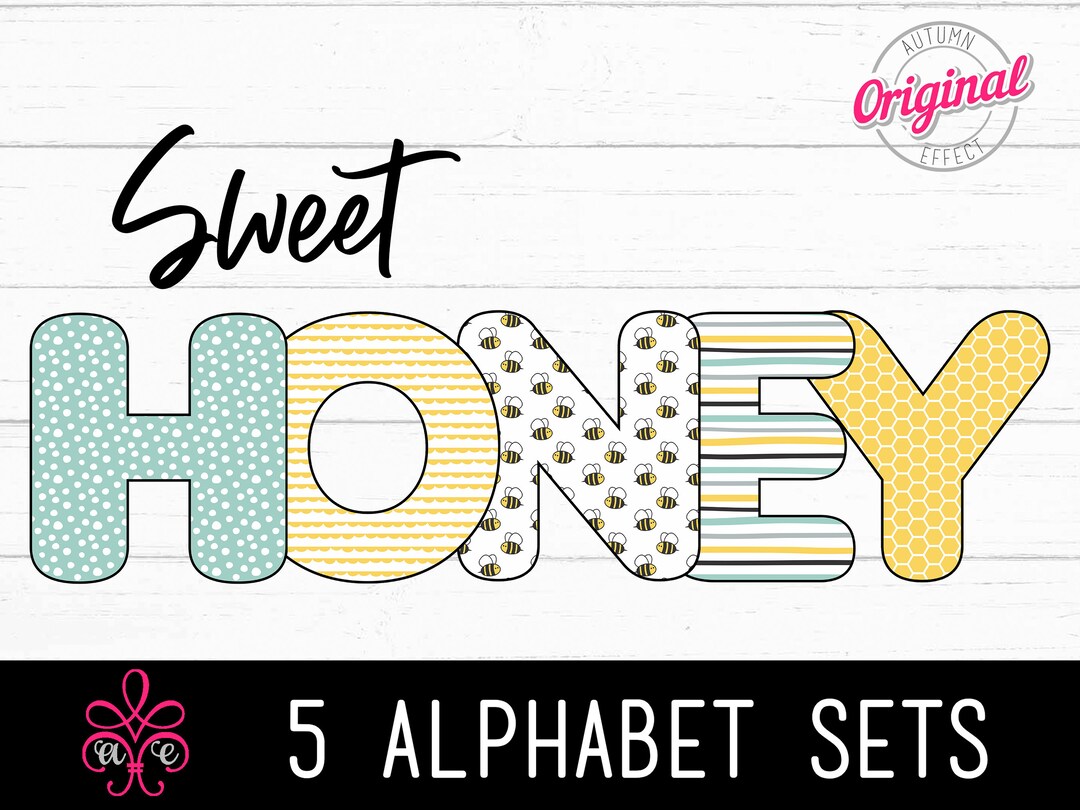 Sweet Honey Bee Themed Alphabet PNG - Honey Bee Print Alphabet Letters ...