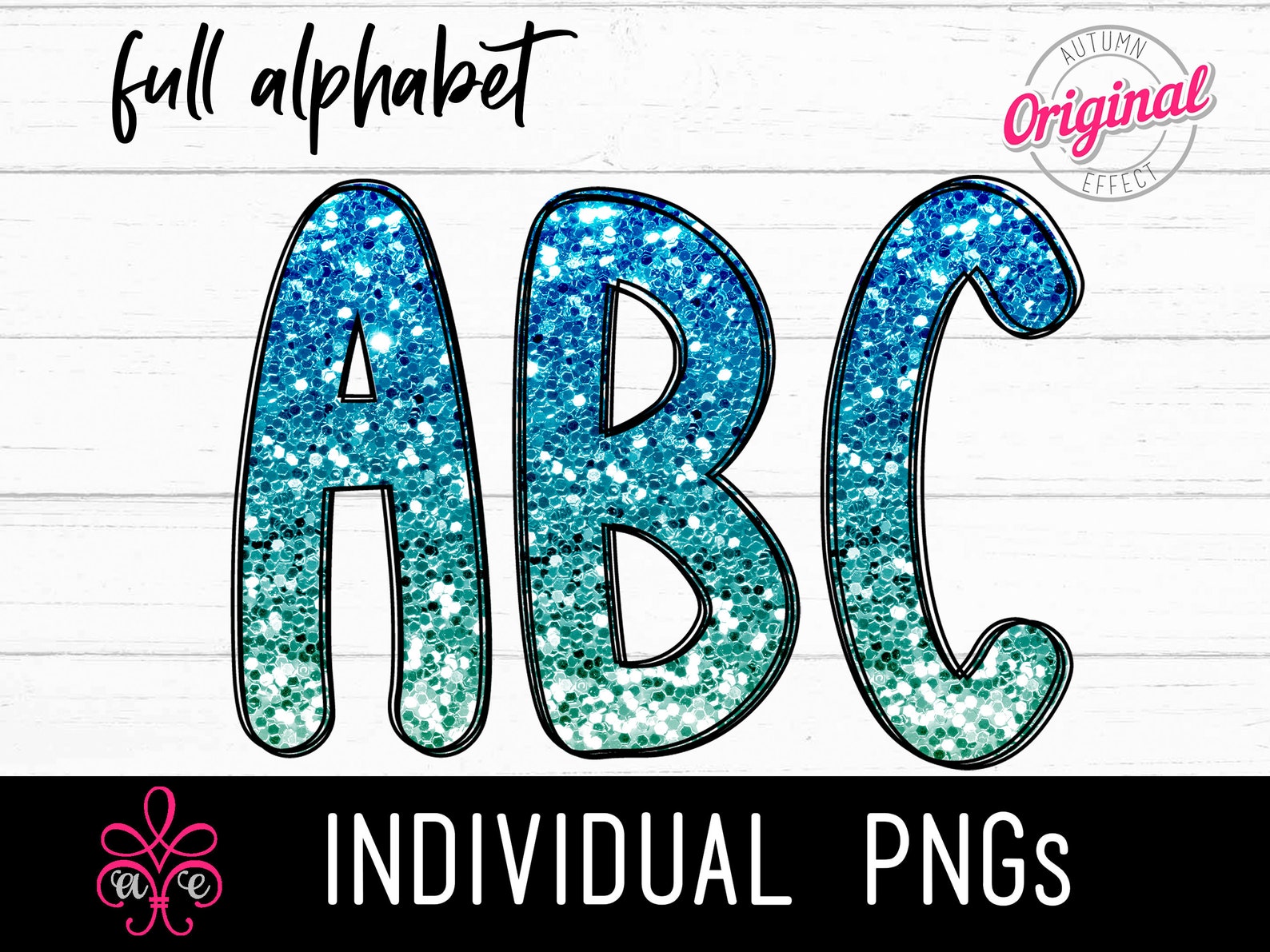 Glitter Ocean Ombre Alphabet - Beach Themed Alphabet PNG - Water ...