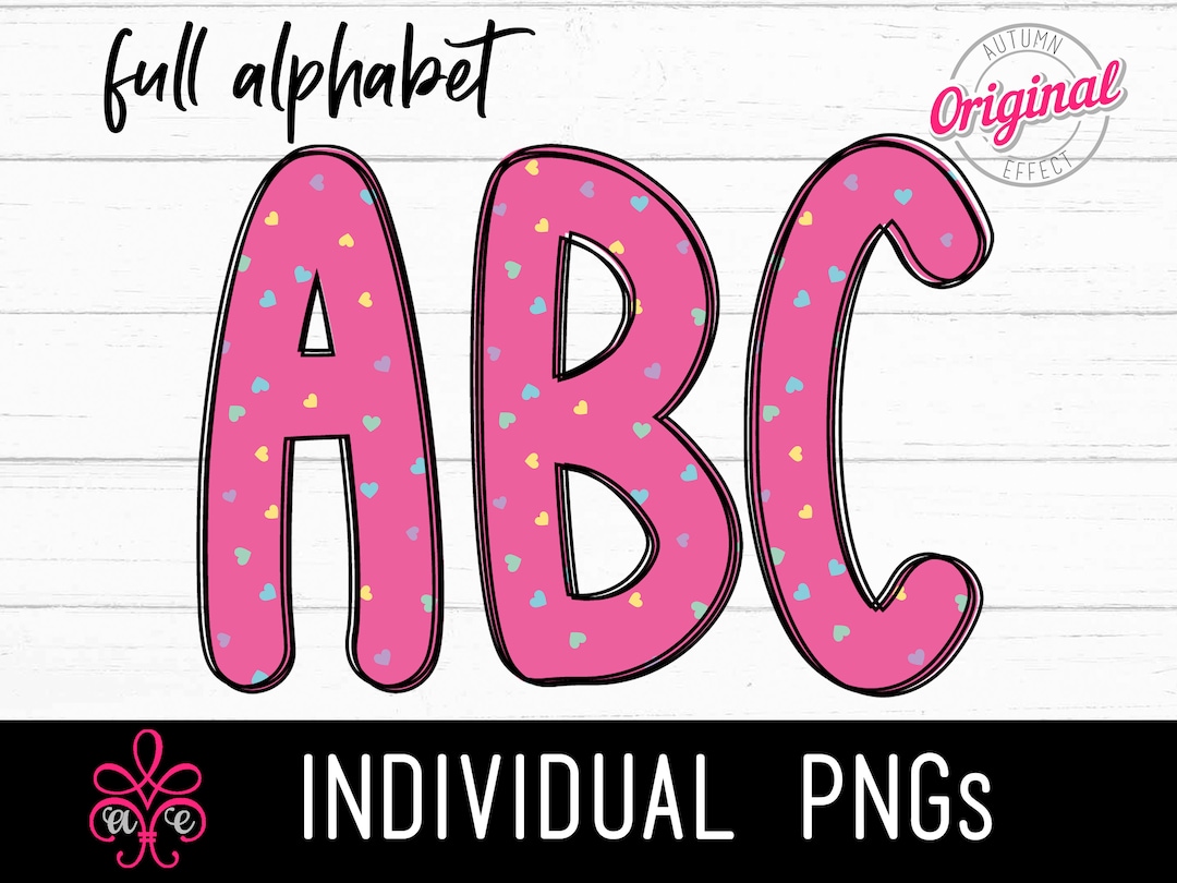 Pink Hearts Alphabet - Cute Themed Alphabet PNG - Heart Alphabet ...