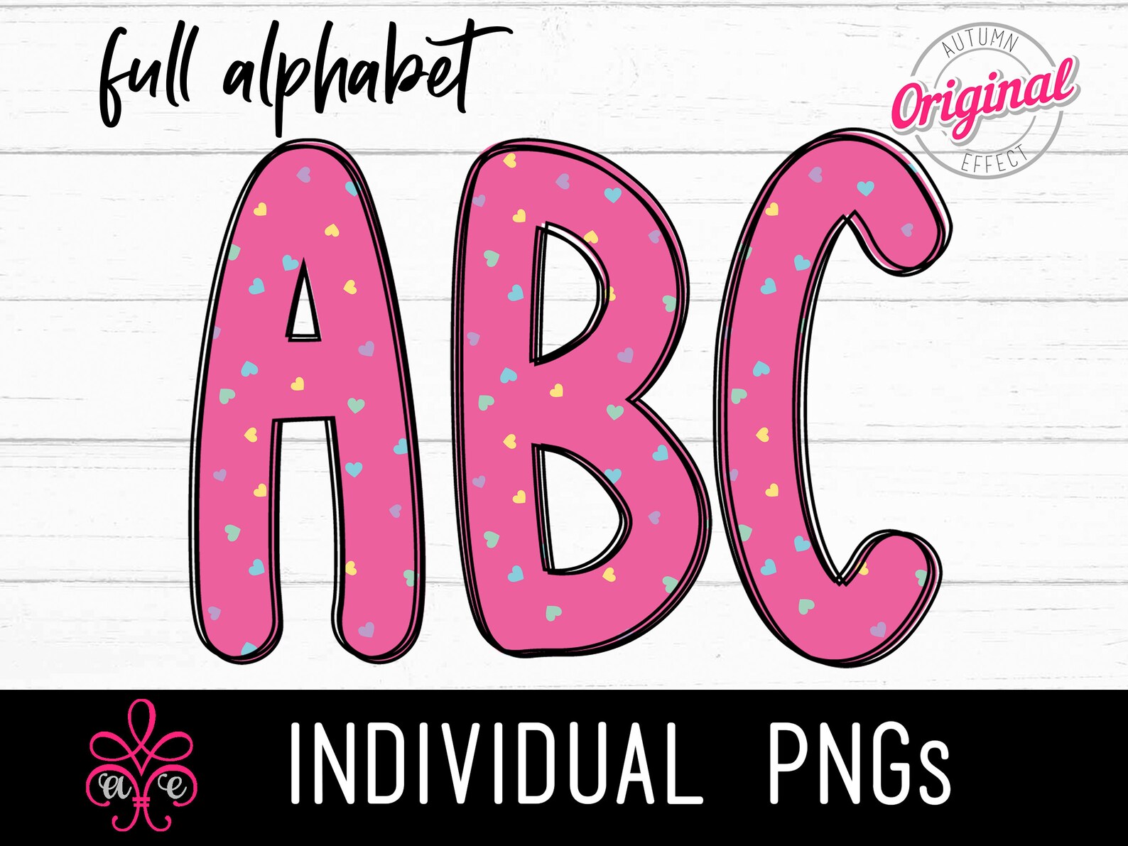 Pink Hearts Alphabet Cute Themed Alphabet PNG Heart - Etsy
