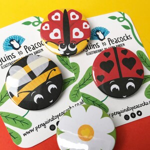 Insect Badge Set, Ladybird Badge, Bee Badge, Butterfly Badge, Flower ...