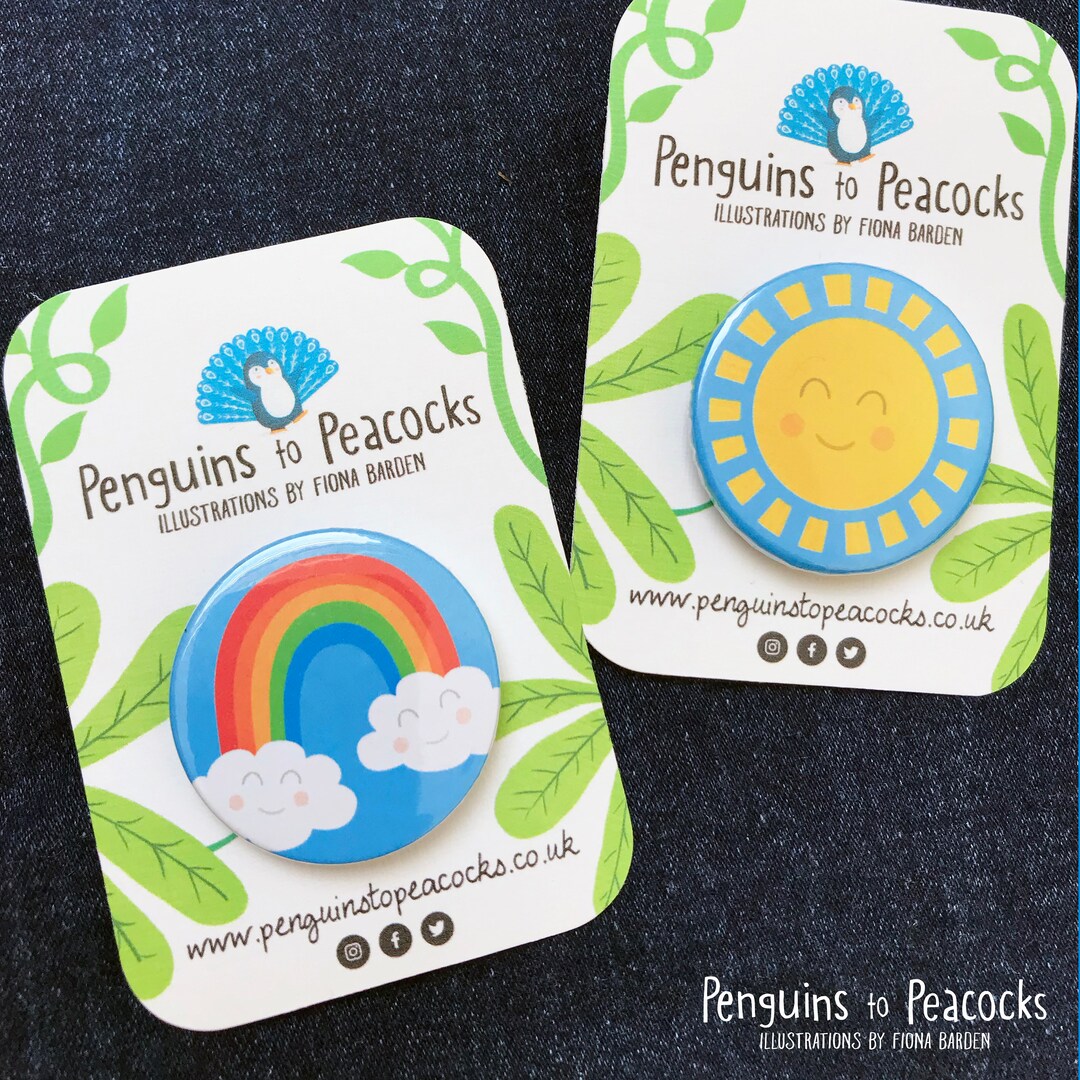 Rainbow & Sunshine Magnet or Badge: Cheerful Weather Illustration - Etsy UK