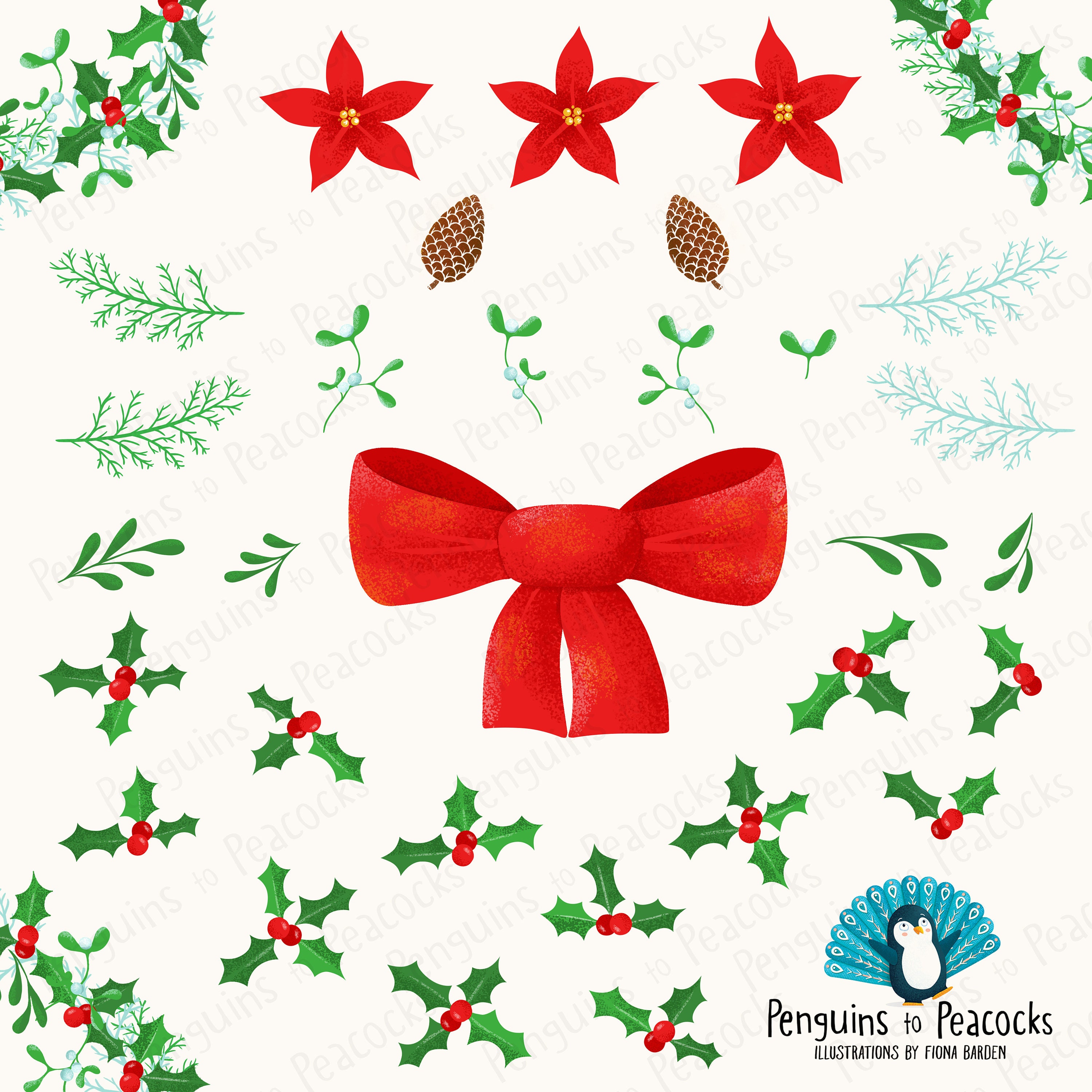 Christmas Wreath Clip Art: Festive Holiday Graphics (digital Download ...