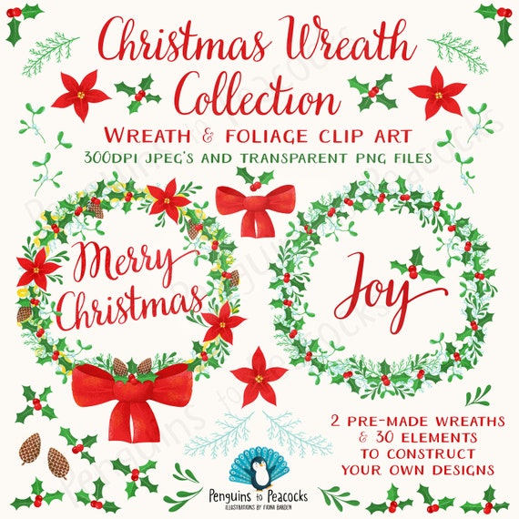 Christmas Wreath Clip Art Festive INSTANT DIGITAL DOWNLOAD | Etsy