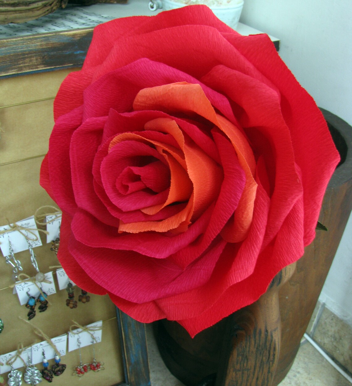 Giant Rose Paper Flower in 3 Colors Red Orange Ruby Rose | Etsy