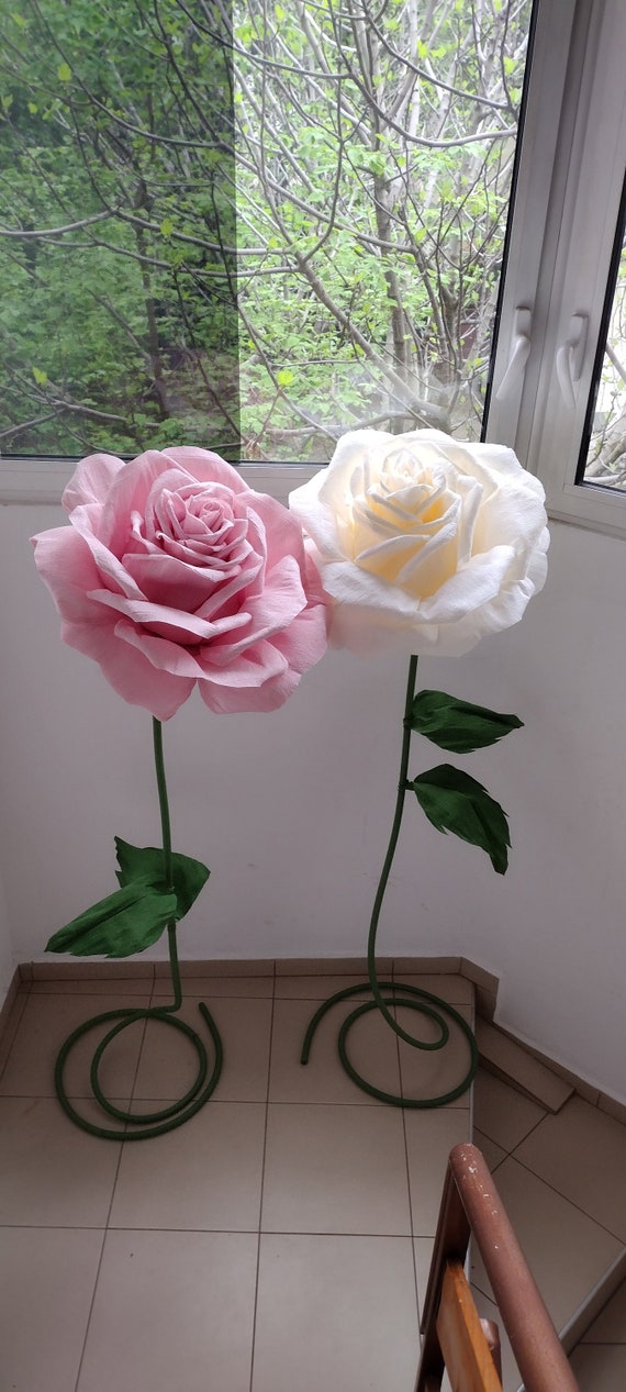 Set of 2 Roses Free-standing Giant Rose on Stem Paper Flower | Etsy