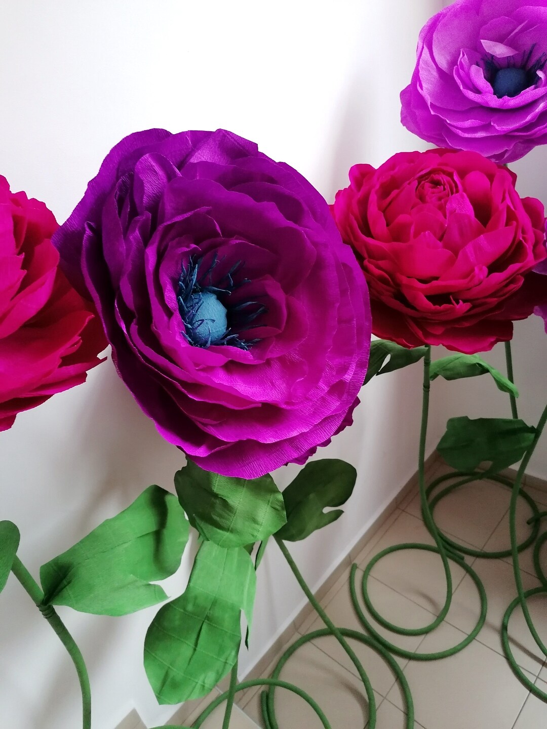 Self-standing Paper Flowers on Stem Wedding Free-standing Giant Poppy ...