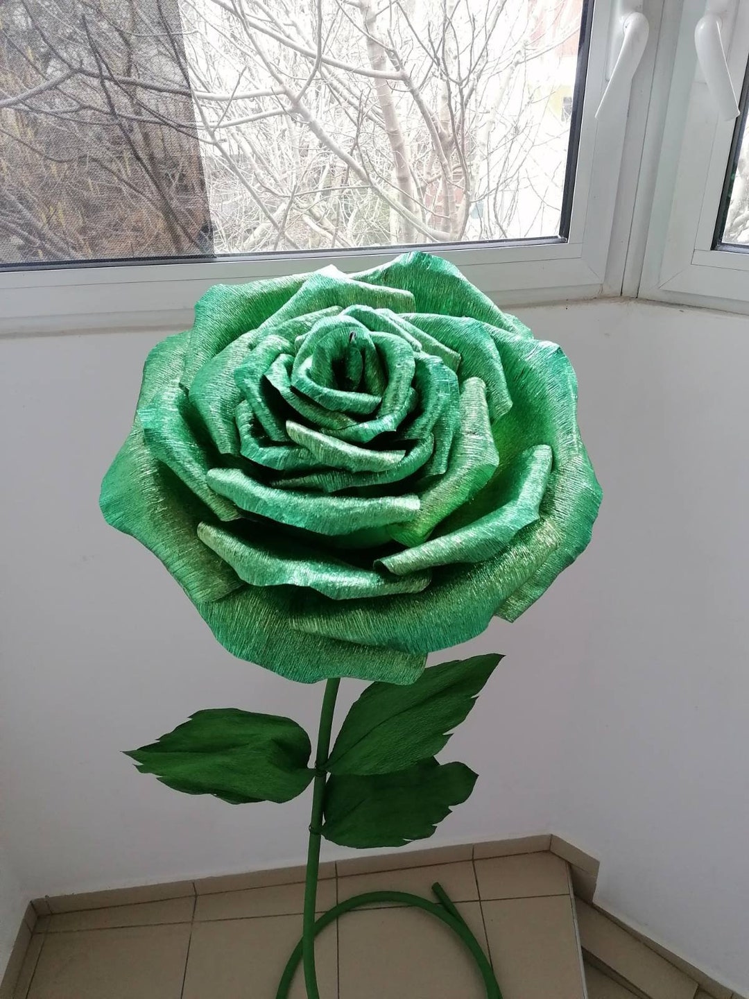 Emerald Green Rose | Free Standing Paper Flower | Self-standing Giant ...