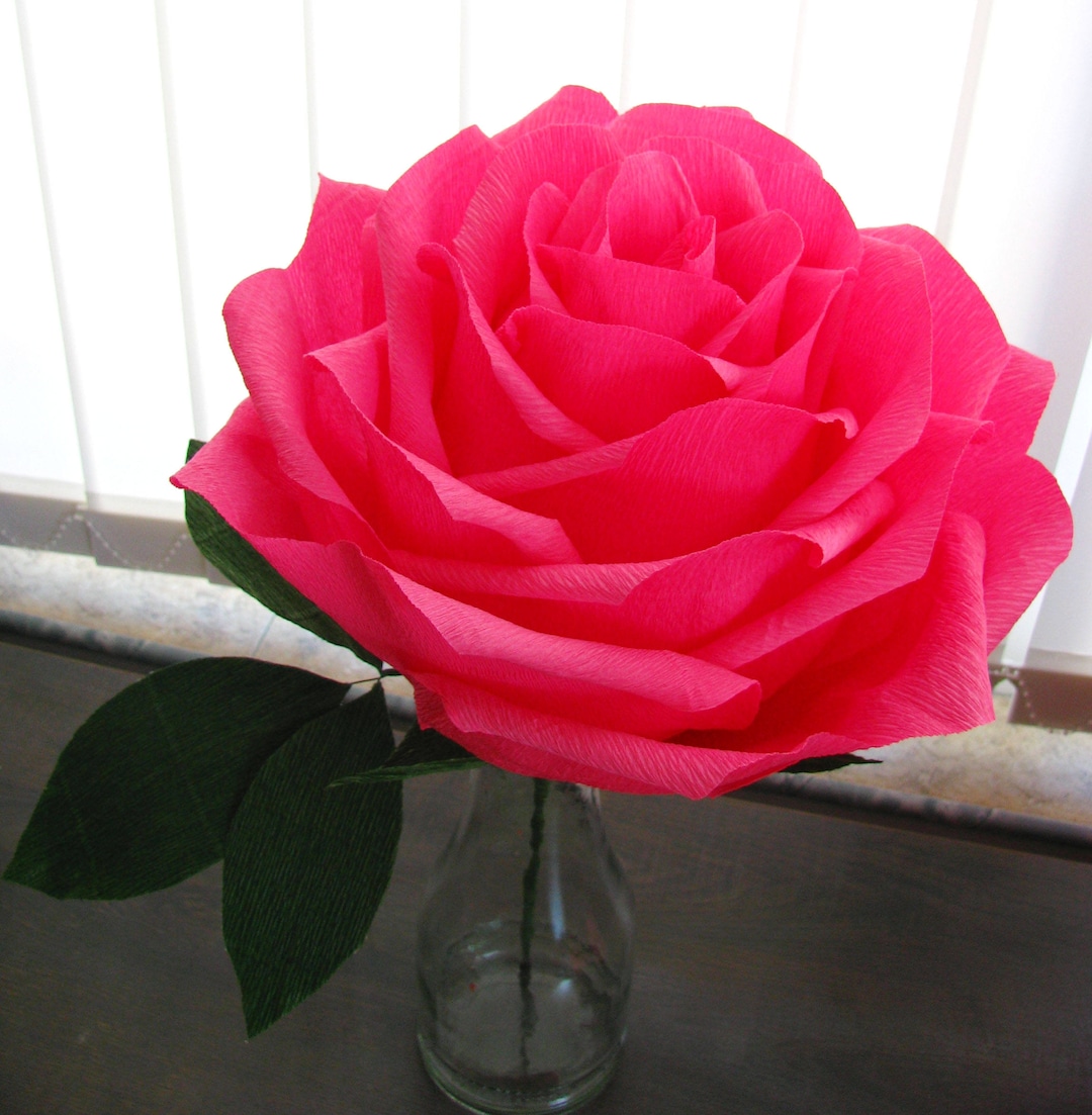 1 Giant 9" Hot Pink Paper Rose, Bridal Bouquet, Giant Paper Flower ...