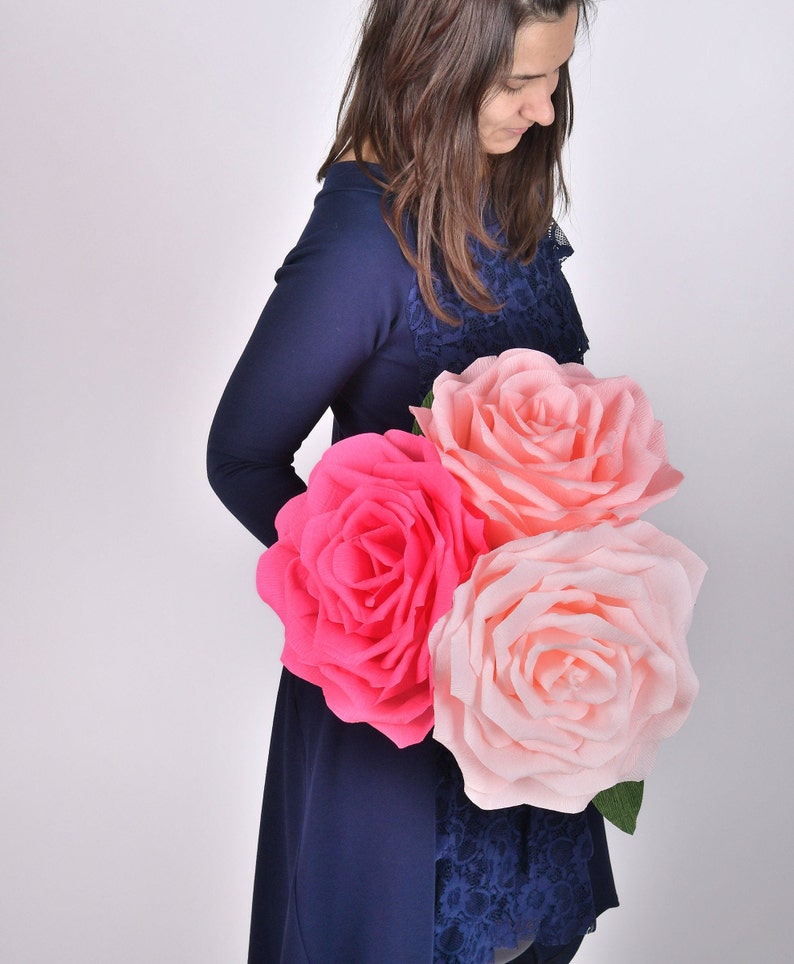 Giant Paper Roses 9" Bridal Bouquet, Giant Paper Flower - Light Pink ...