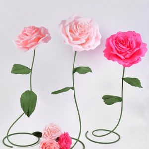 Set of Giant Pink Roses on Stem Photography Props Event Decor Large ...