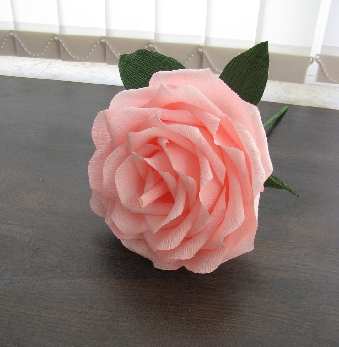 Pink Paper Rose Medium Giant 7" Nursery Decor, Bridesmaid Bouquet Crepe ...