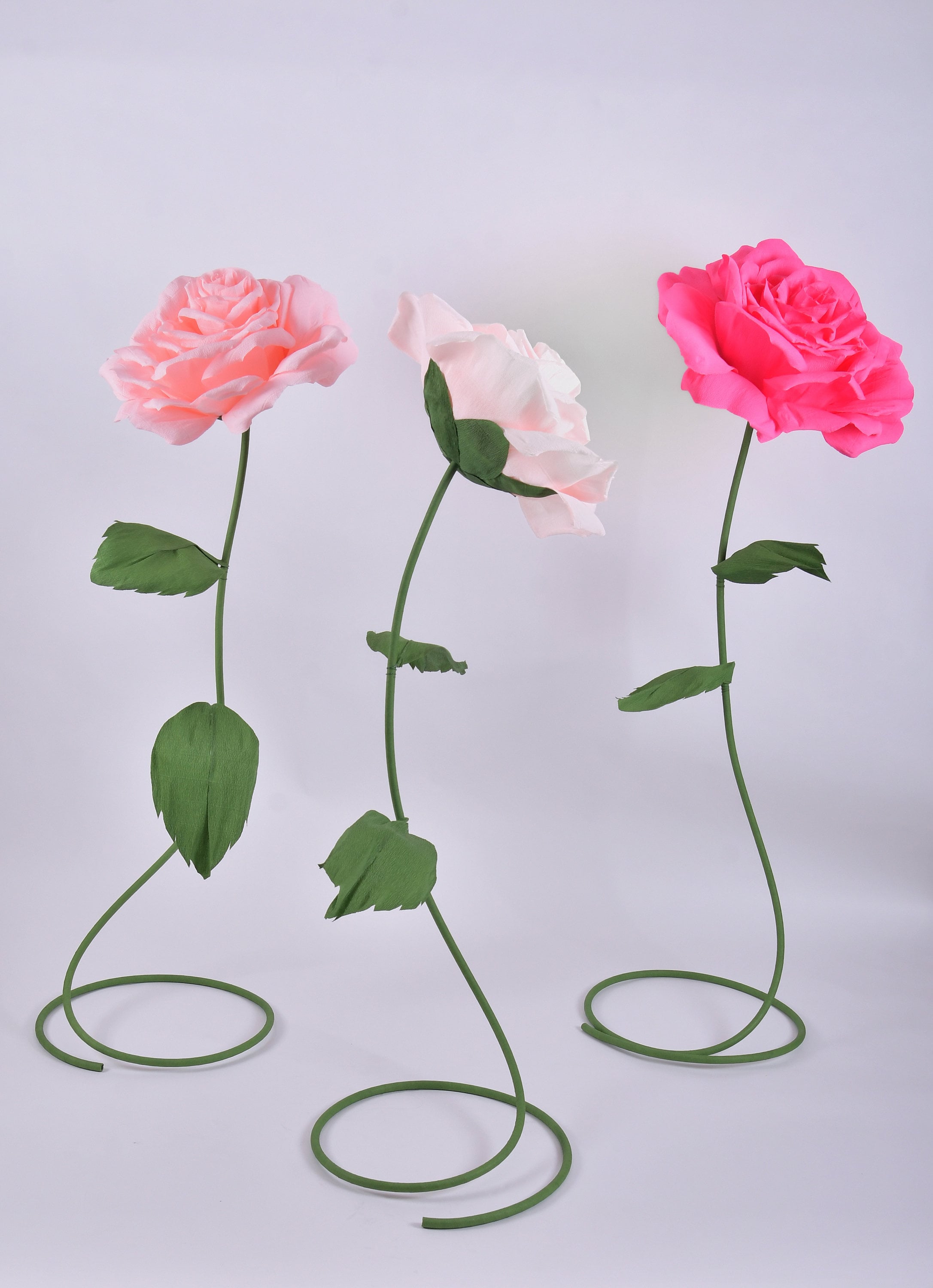 Set of Giant Pink Roses on Stem Photography Props Event Decor Large ...