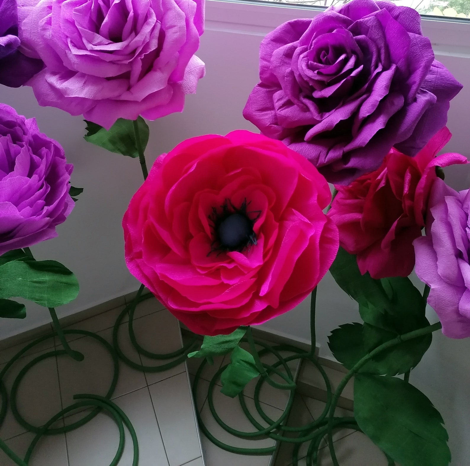 Self-standing Paper Flowers on Stem Wedding Free-standing Giant Poppy ...