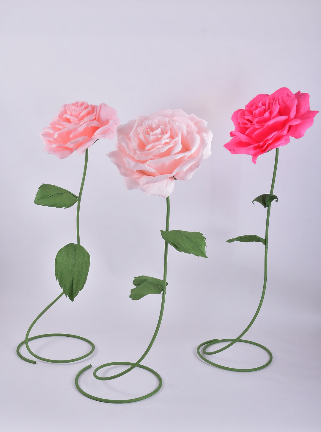 Set of Giant Pink Roses on Stem Photography Props Event Decor Large ...