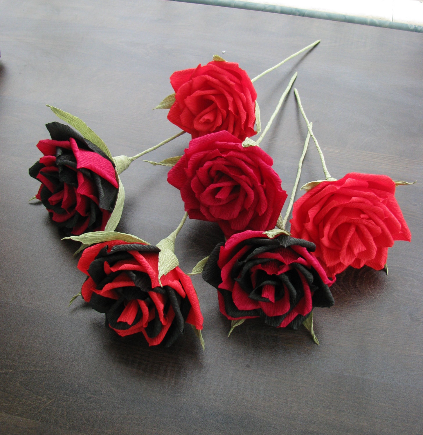 Bridal flower/ Wedding centerpiece/ Red Black roses/ Dark red | Etsy