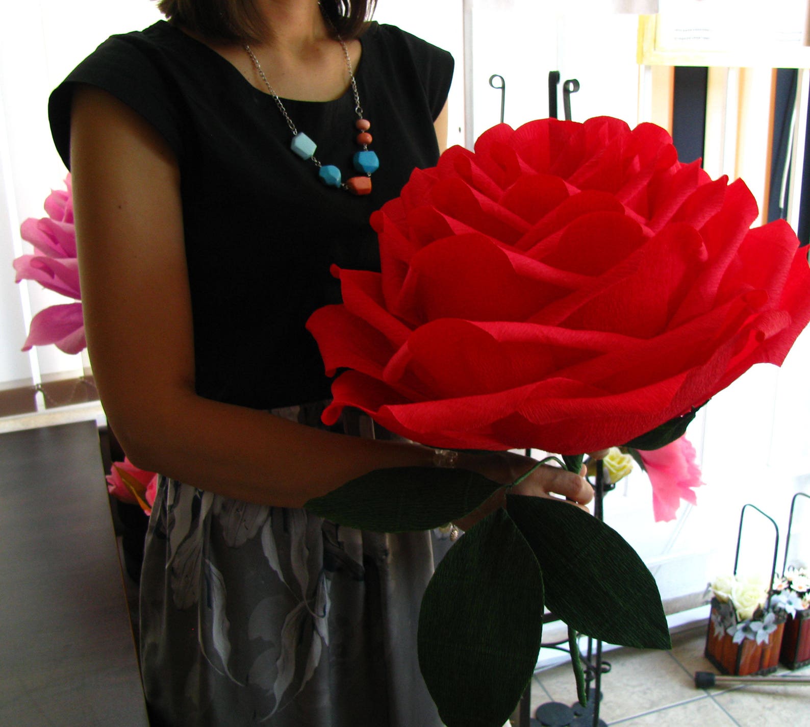 1 Giant 15 Red Paper Rose Bridal Bouquet Giant Paper - Etsy