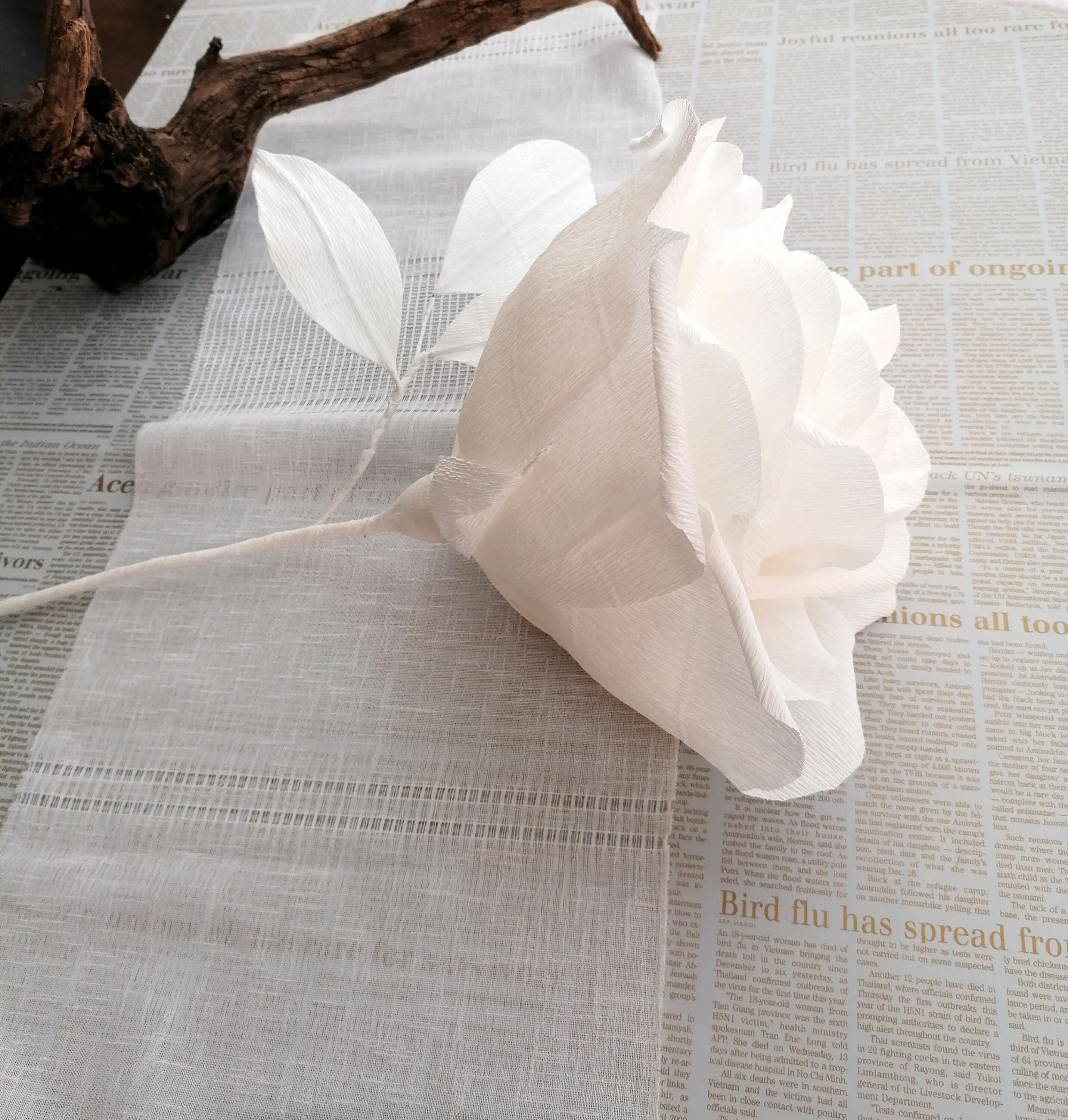 Giant Flower White Paper Rose With White Leaves Giant Rose | Etsy