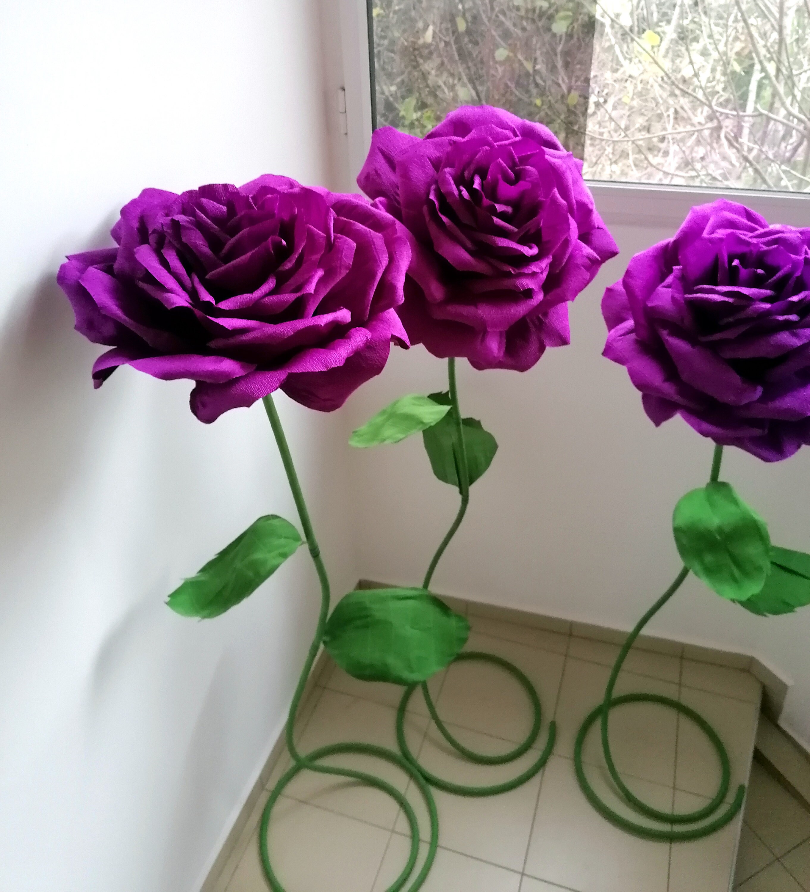 Set of 3 Giant Dak Purple Roses on Stem Photography Props - Etsy