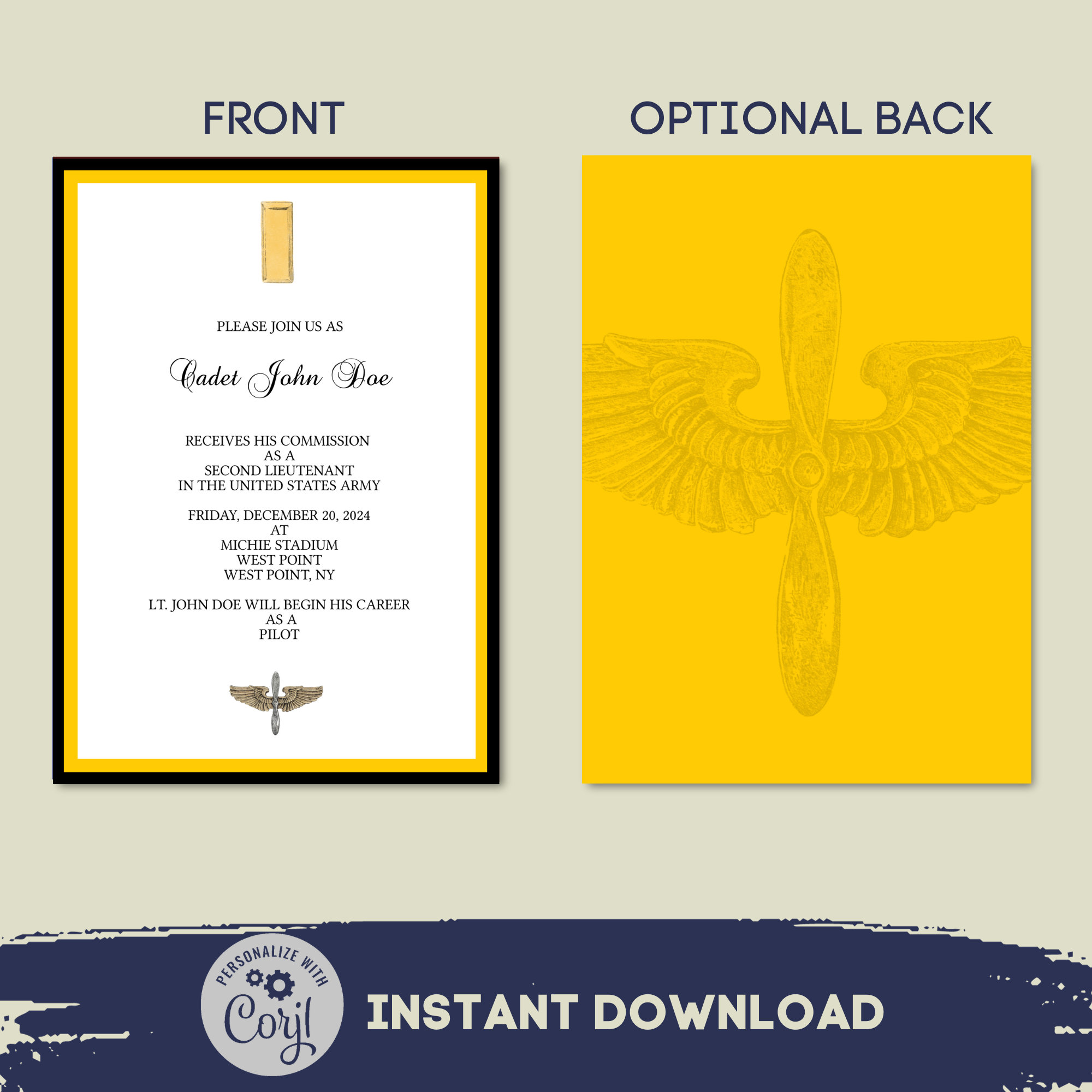 Army Commissioning Invitation Customizable Print at Home Digital ...