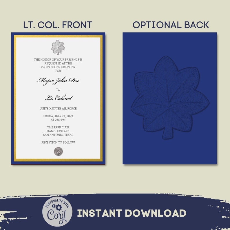 Customizable Air Force Promotion Invitation Printable Military ...
