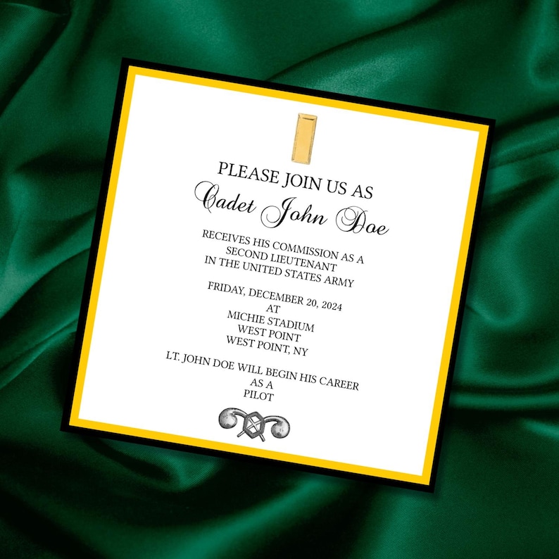 5x5 Army Commissioning Invitation Customizable Print at Home Digital ...
