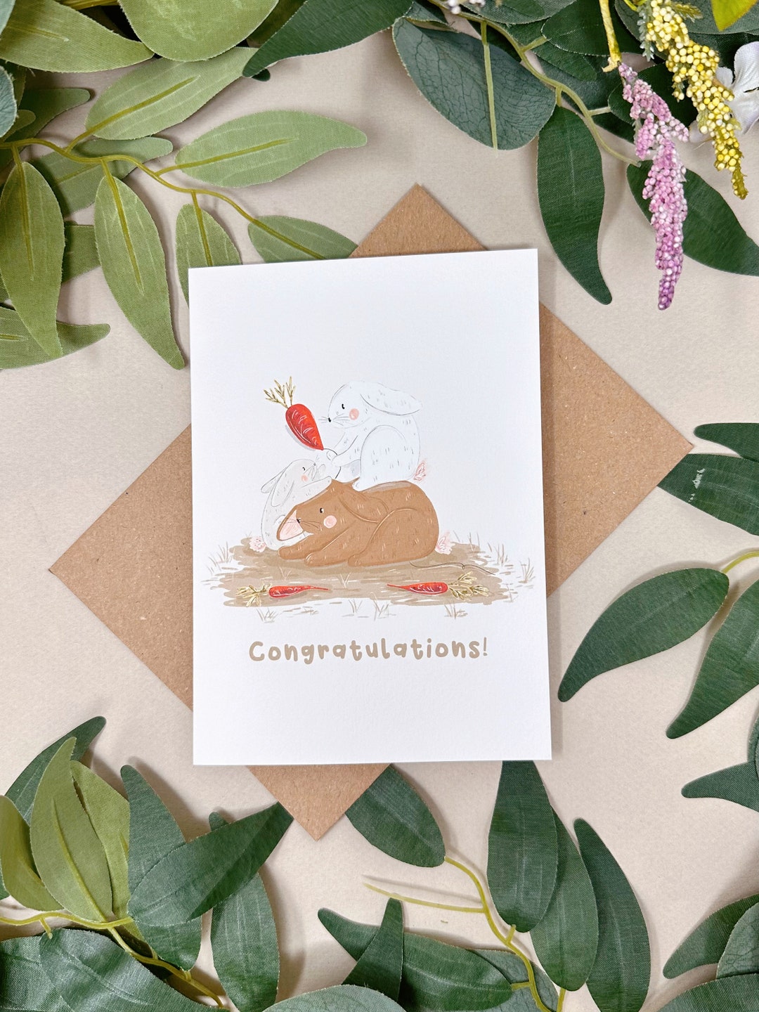 Rabbit Congratulations Card - Bunny Congratulations Card - Cute Bunny ...