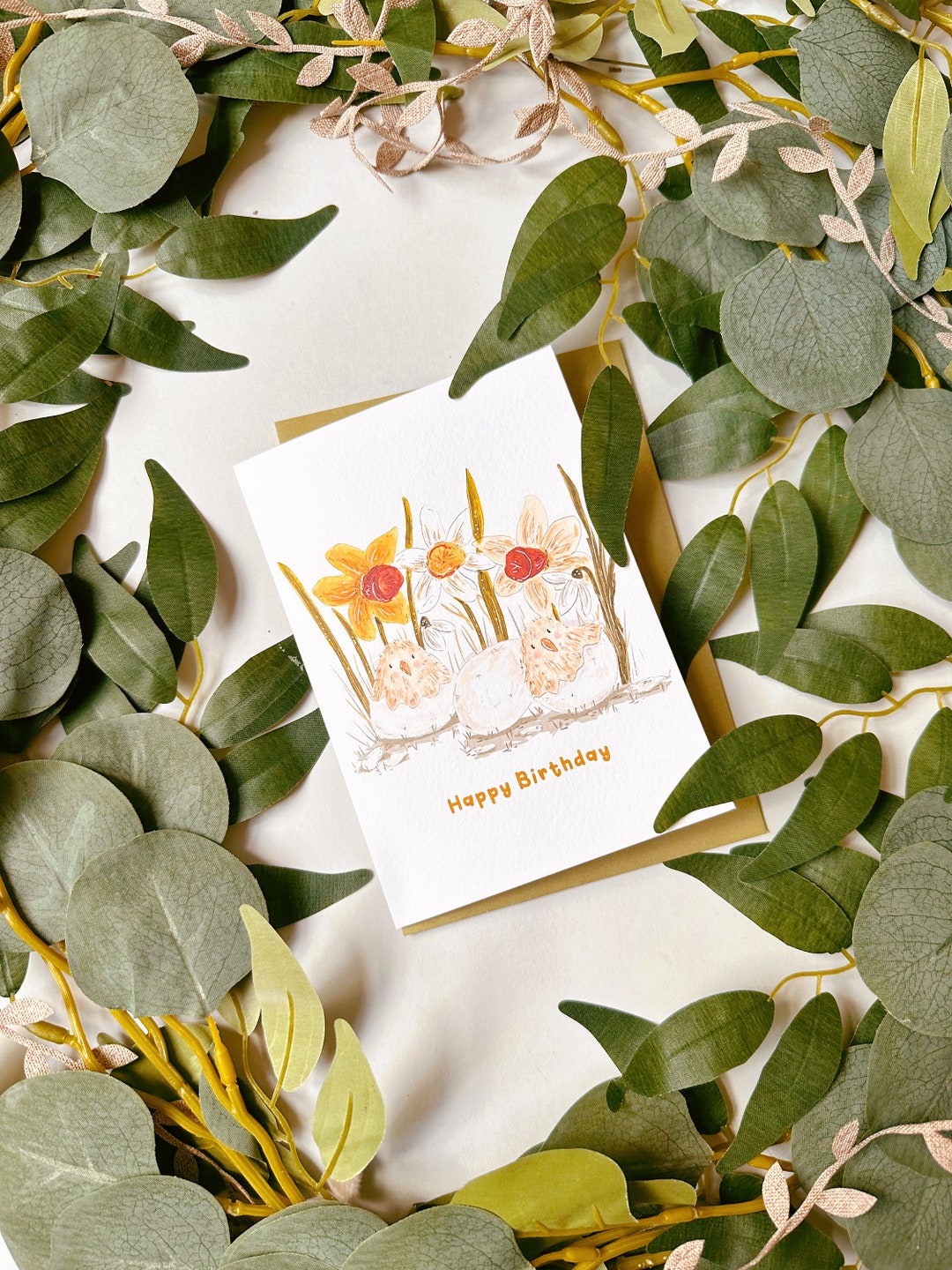 Chick Birthday Card Spring Birthday Card Chick Card Daffodil Birthday ...