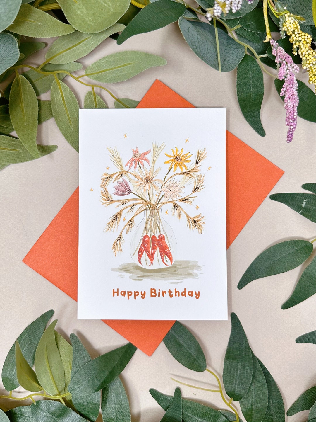 Flower Vase Birthday Card - Spring Flower Birthday Card - Bitanical ...