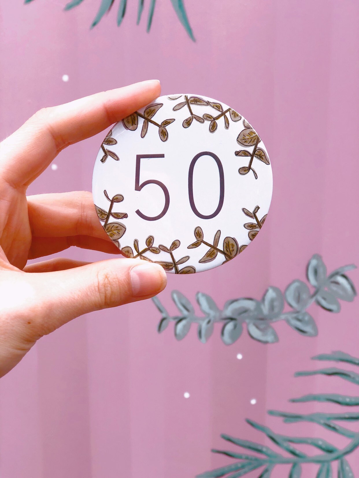 50th Badges - Birthday Badge - Birthday 50th Badge - Eucalyptus Pins ...