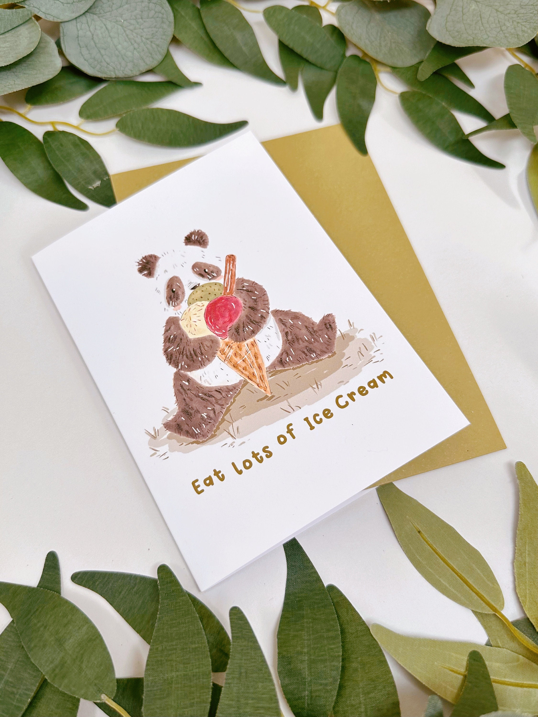 Panda Card - Panda Eat Lots of Ice Cream - Blank Card - Sending Love ...