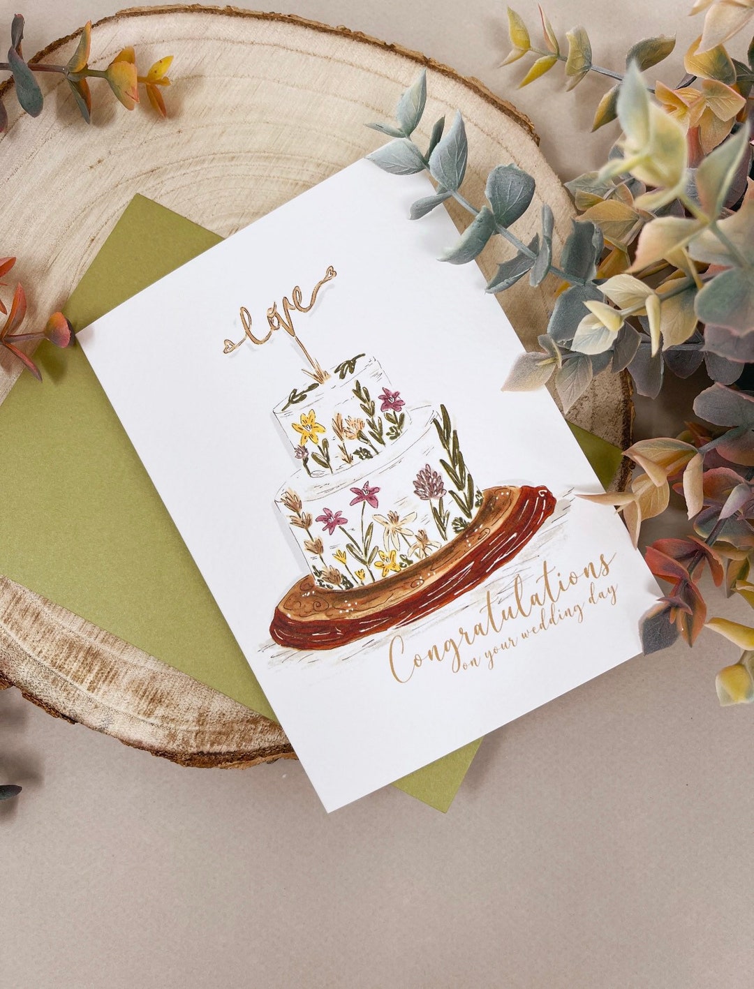 Love Wedding Card Wedding Cake Card Bohemian Wedding Card - Etsy