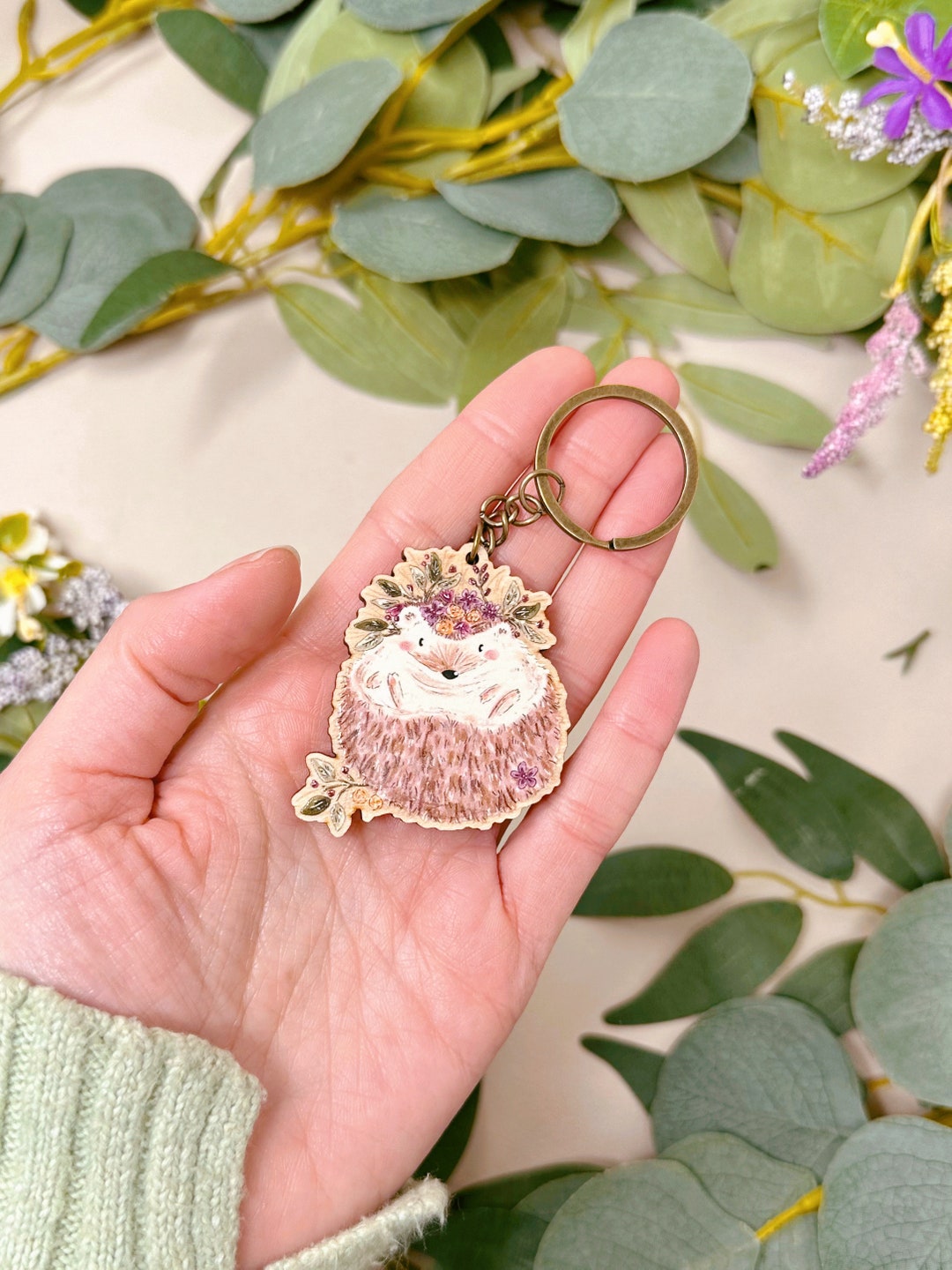 Hedgehog Keychain - Fox Keyring - Kawaii Illustrated Keychain ...