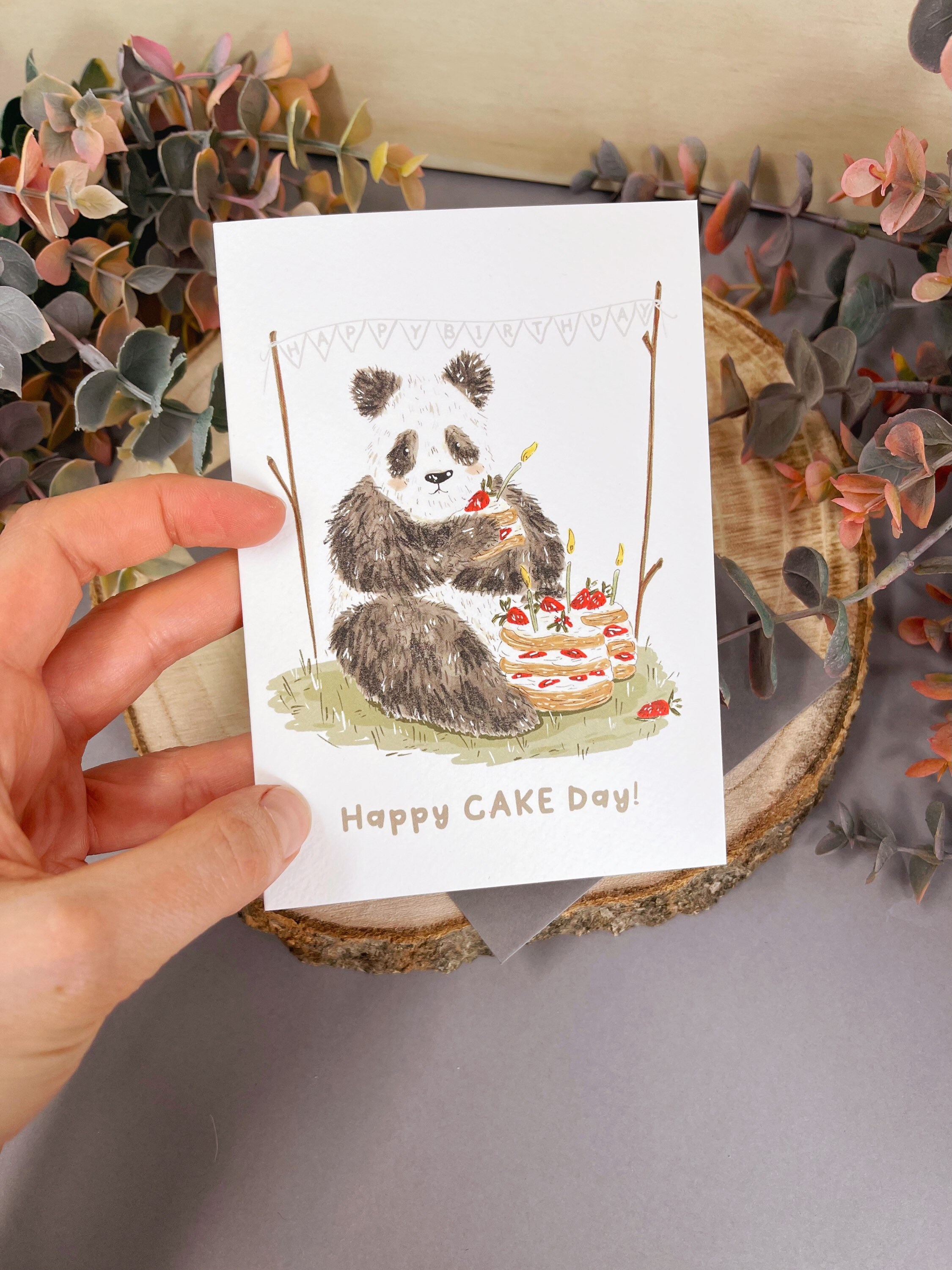 Panda Birthday Card Panda Card Cake Birthday Card - Etsy