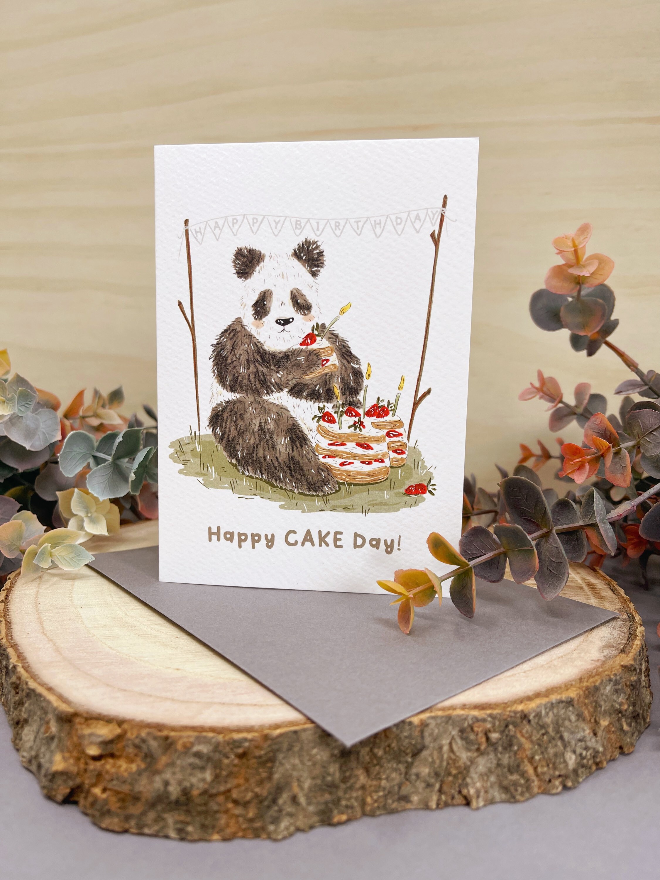 Panda Birthday Card Panda Card Cake Birthday Card - Etsy