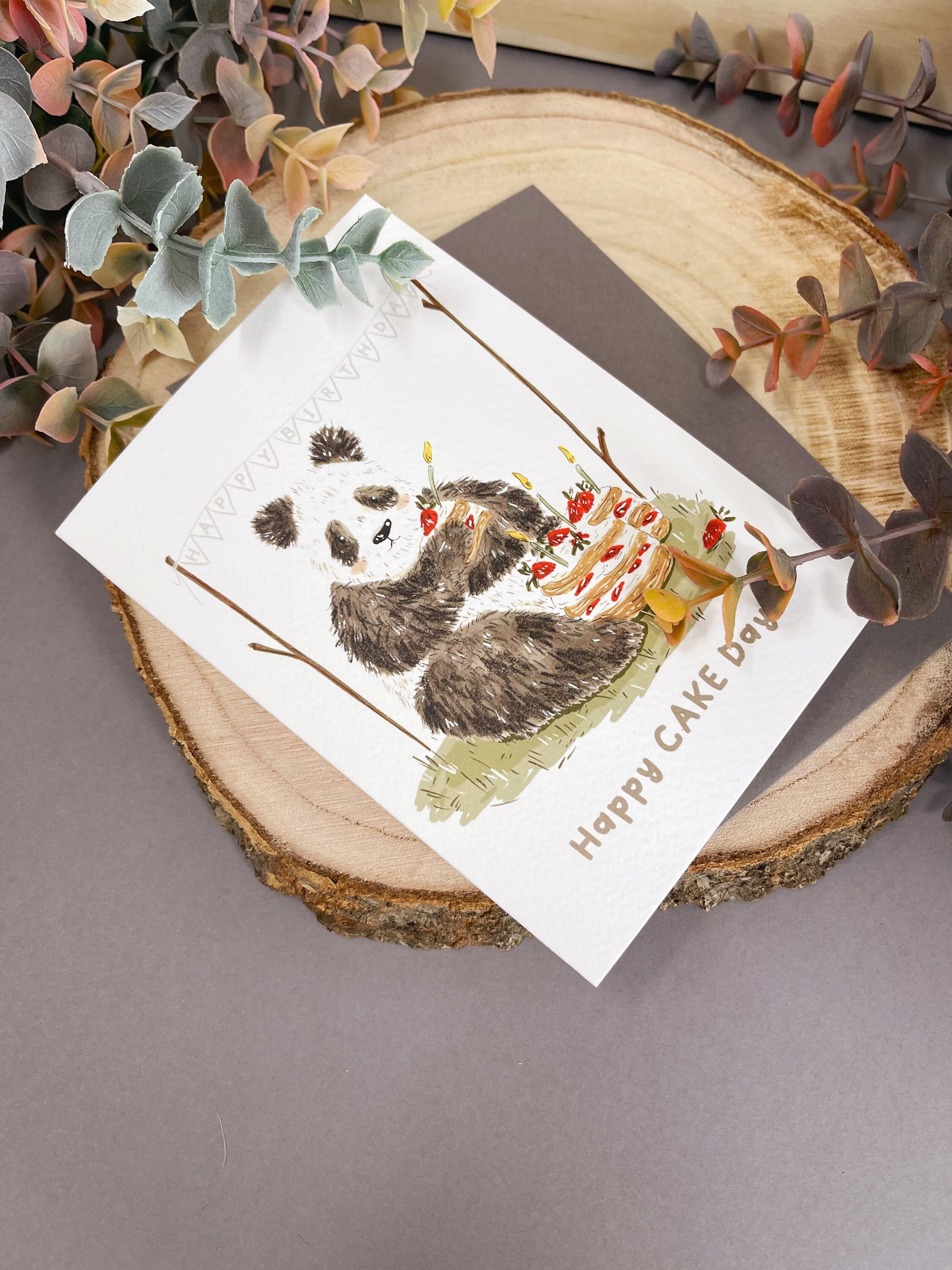 Panda Birthday Card Panda Card Cake Birthday Card - Etsy