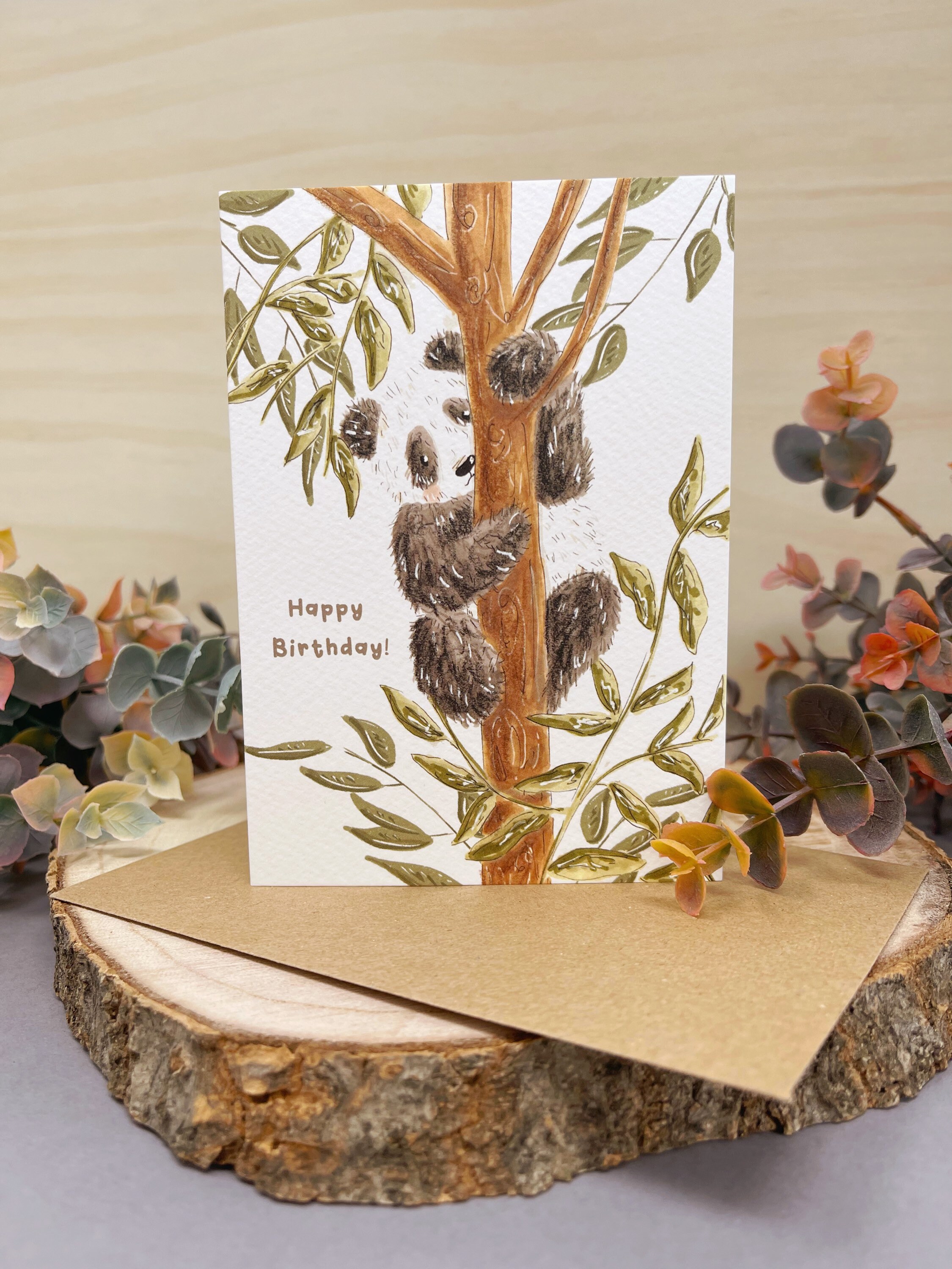 Panda Birthday Card Panda Card Cake Birthday Card | Etsy