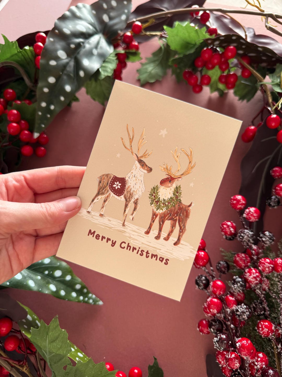 Reindeer Christmas Card - Arctic Reindeer Card - Christmas Cards ...