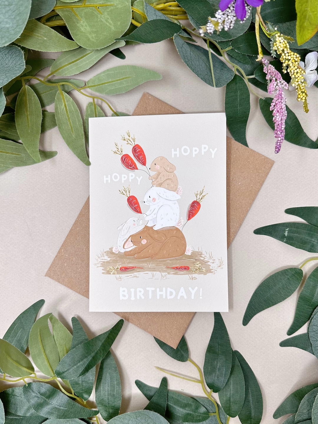 Rabbit Birthday Card - Hoppy Birthday Rabbit Card - Cute Bunny Birthday ...