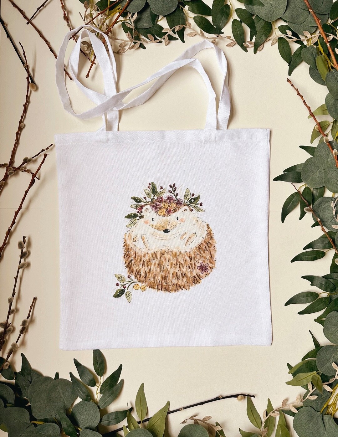 Floral Hedgehog Tote Bag Illustrated Tote Bag Hedgehog Bag Hedgehog ...