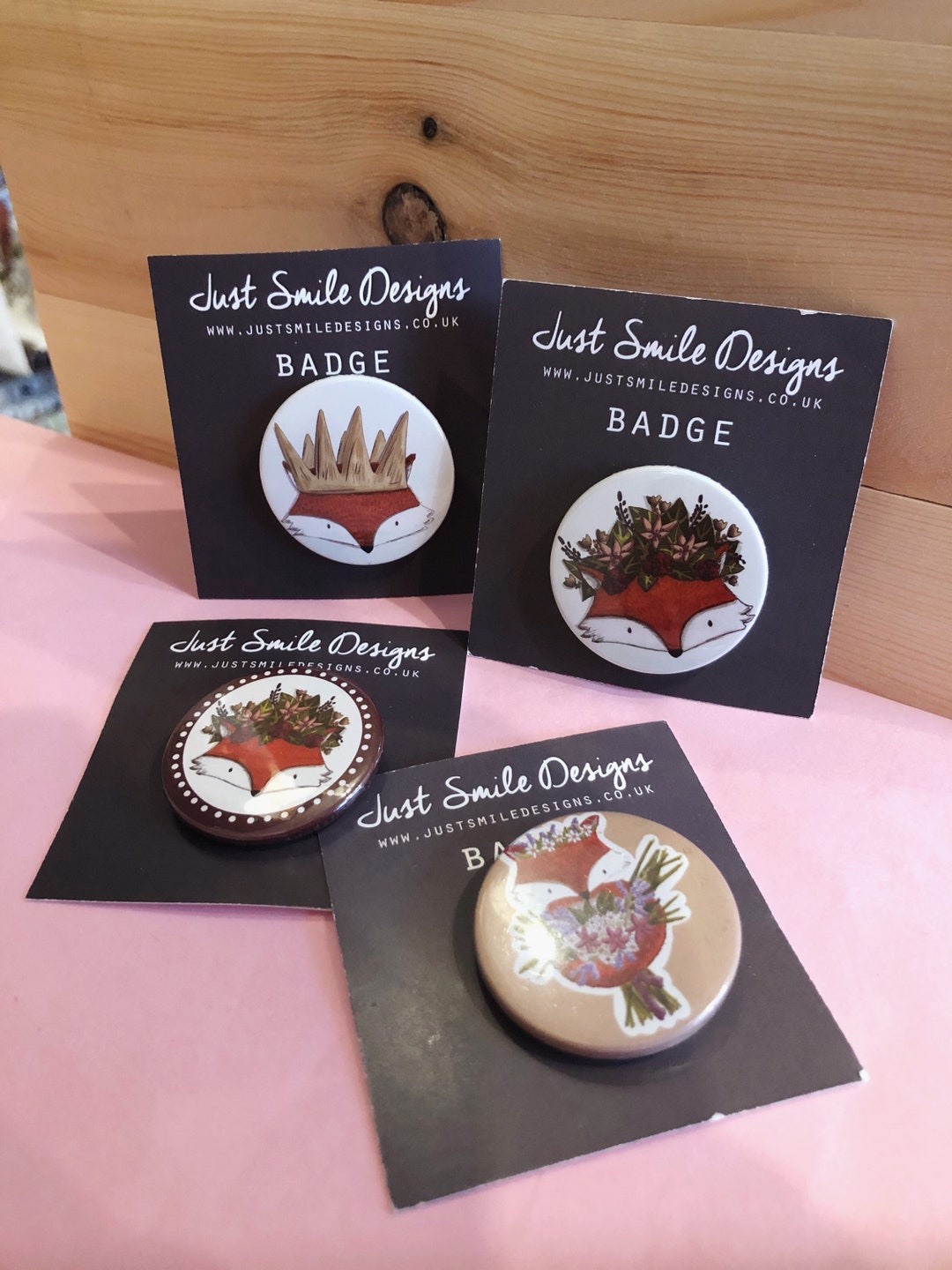 Fox Badges - Floral Fox Badge - King Fox Badge - Fox Pin Back Buttons ...