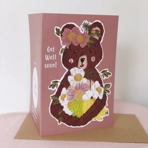 Bear Get Well Card Get Well Card Bear Card Bear With Flowers Card Bear ...