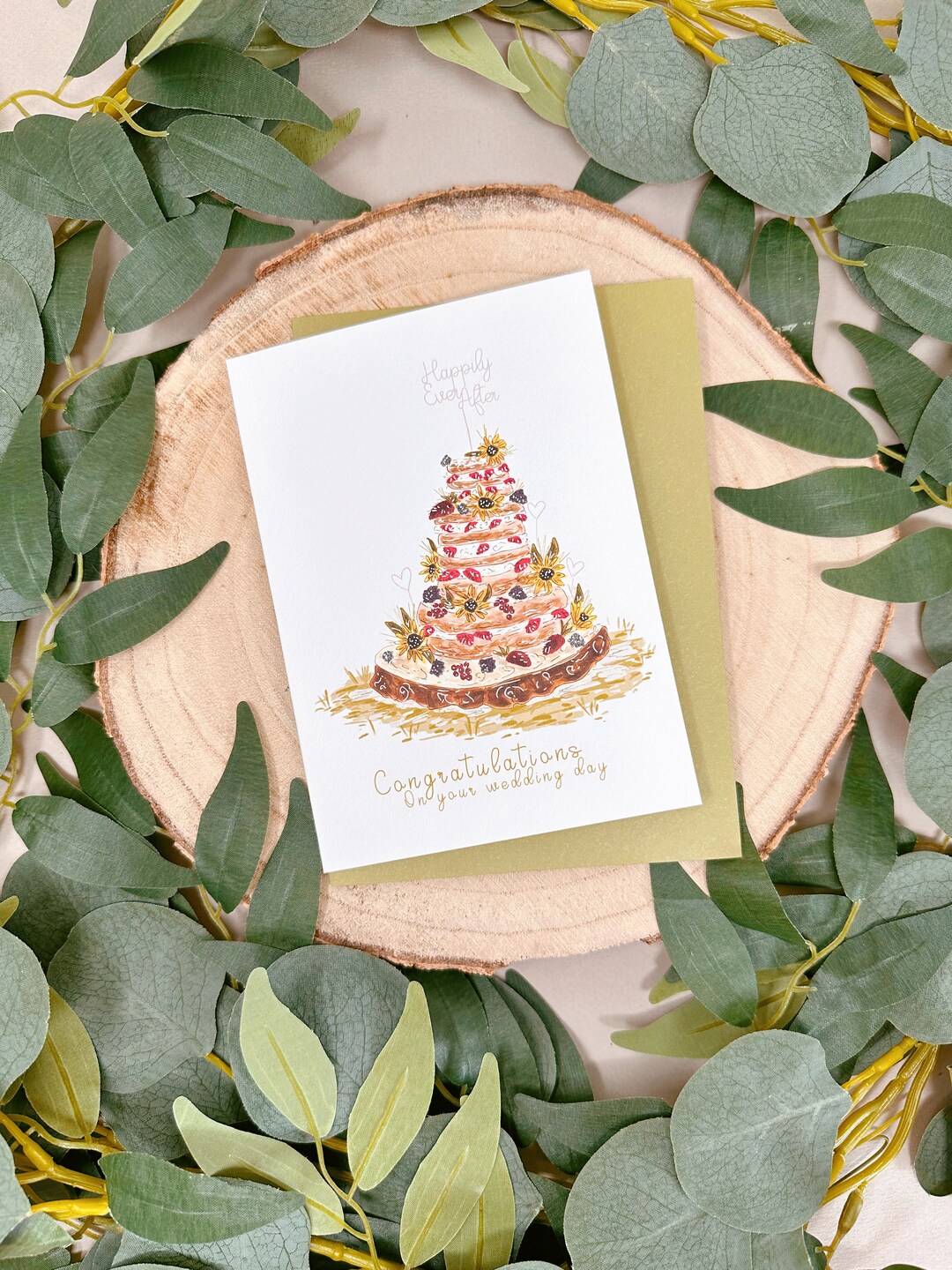 Bohemian Wedding Card Wedding Cake Card Botanical Wedding Card Naked ...