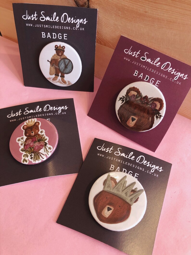 Bear Badges - Viking Bear Badge - King Bear Badge - Bear Pin Back ...