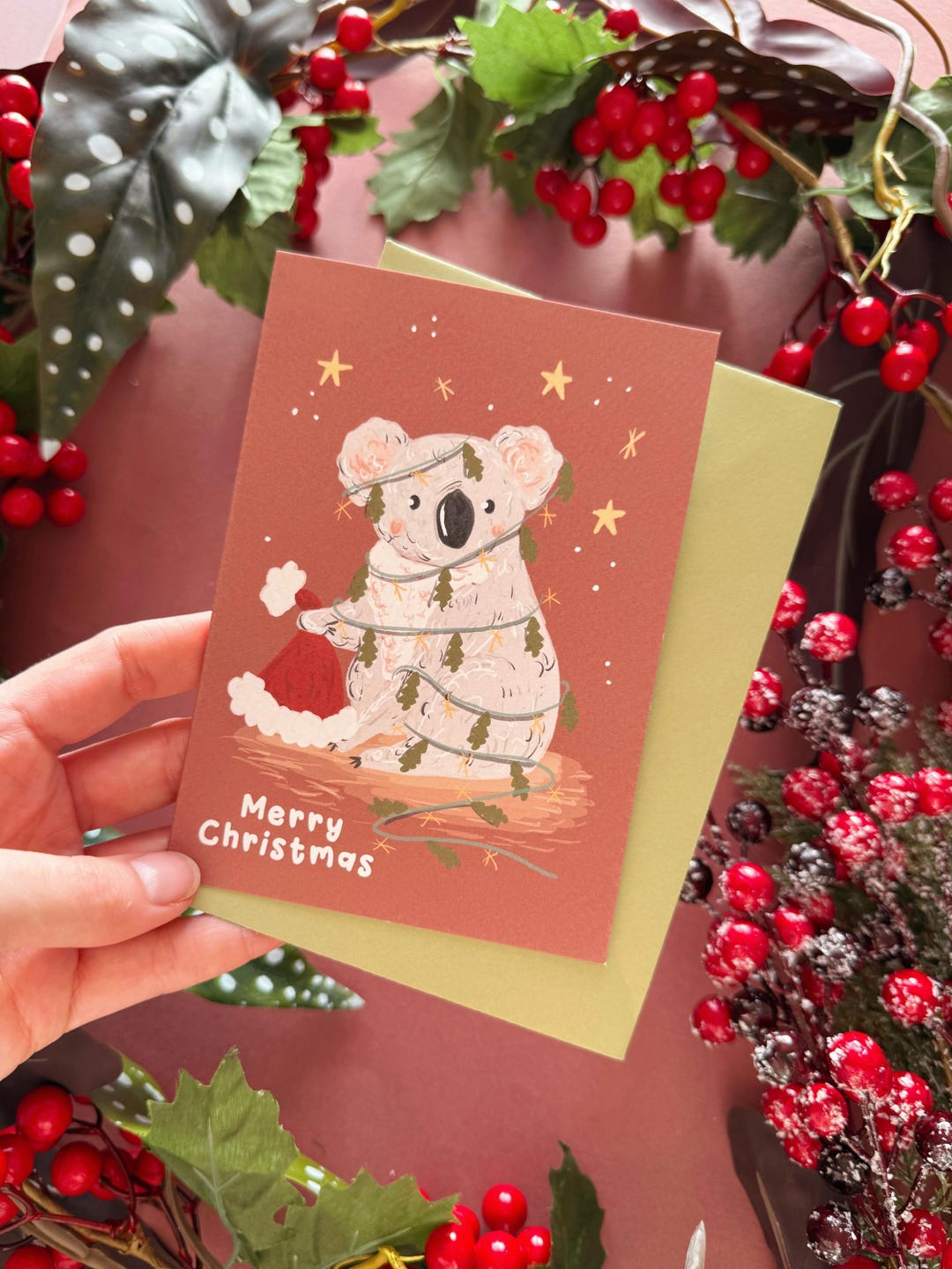 Koala Christmas Card Santa Koala Card Christmas Cards Whimsical ...