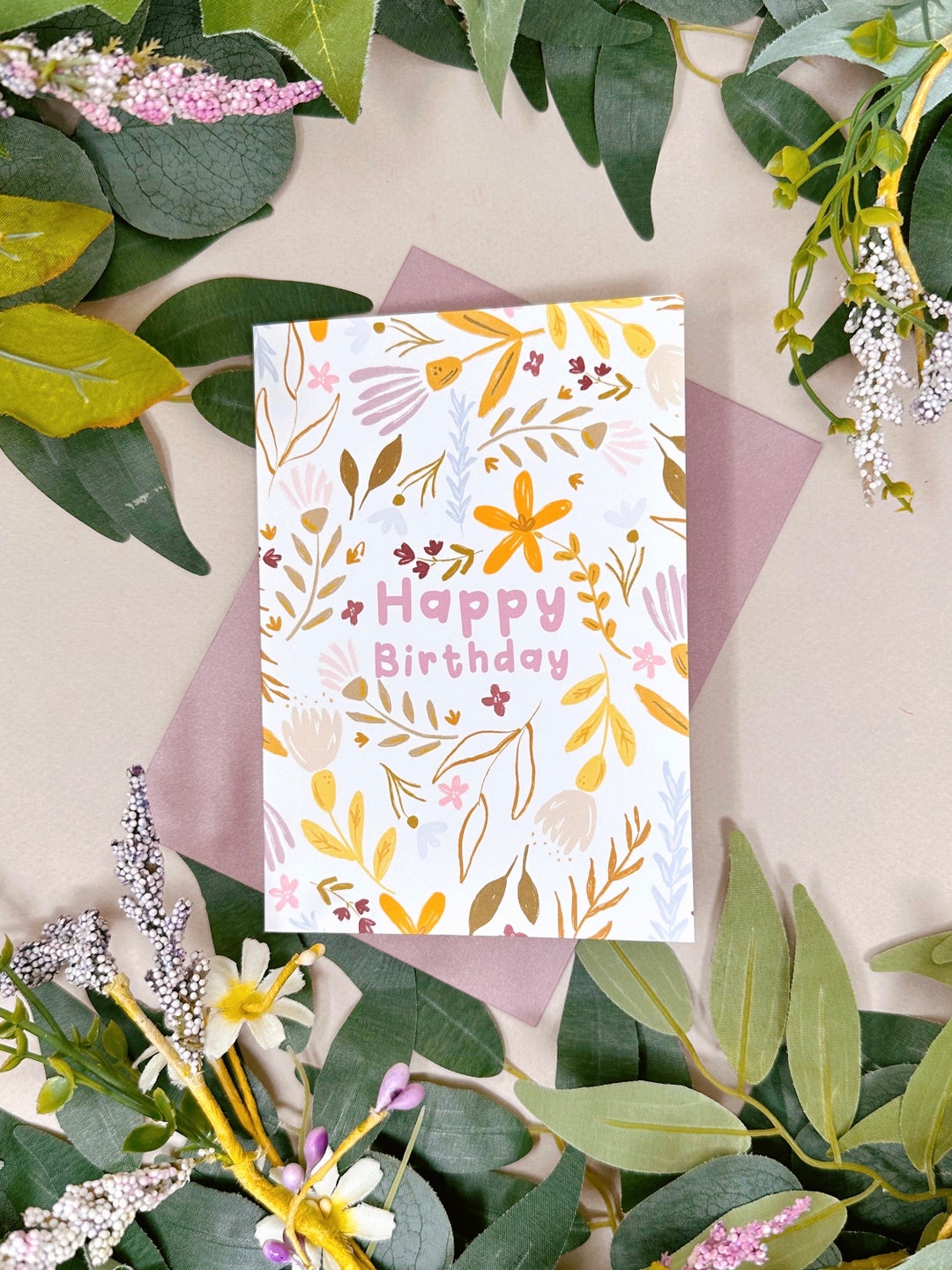 Spring Flower Birthday Card - Floral Birthday Card - Botanical Birthday ...