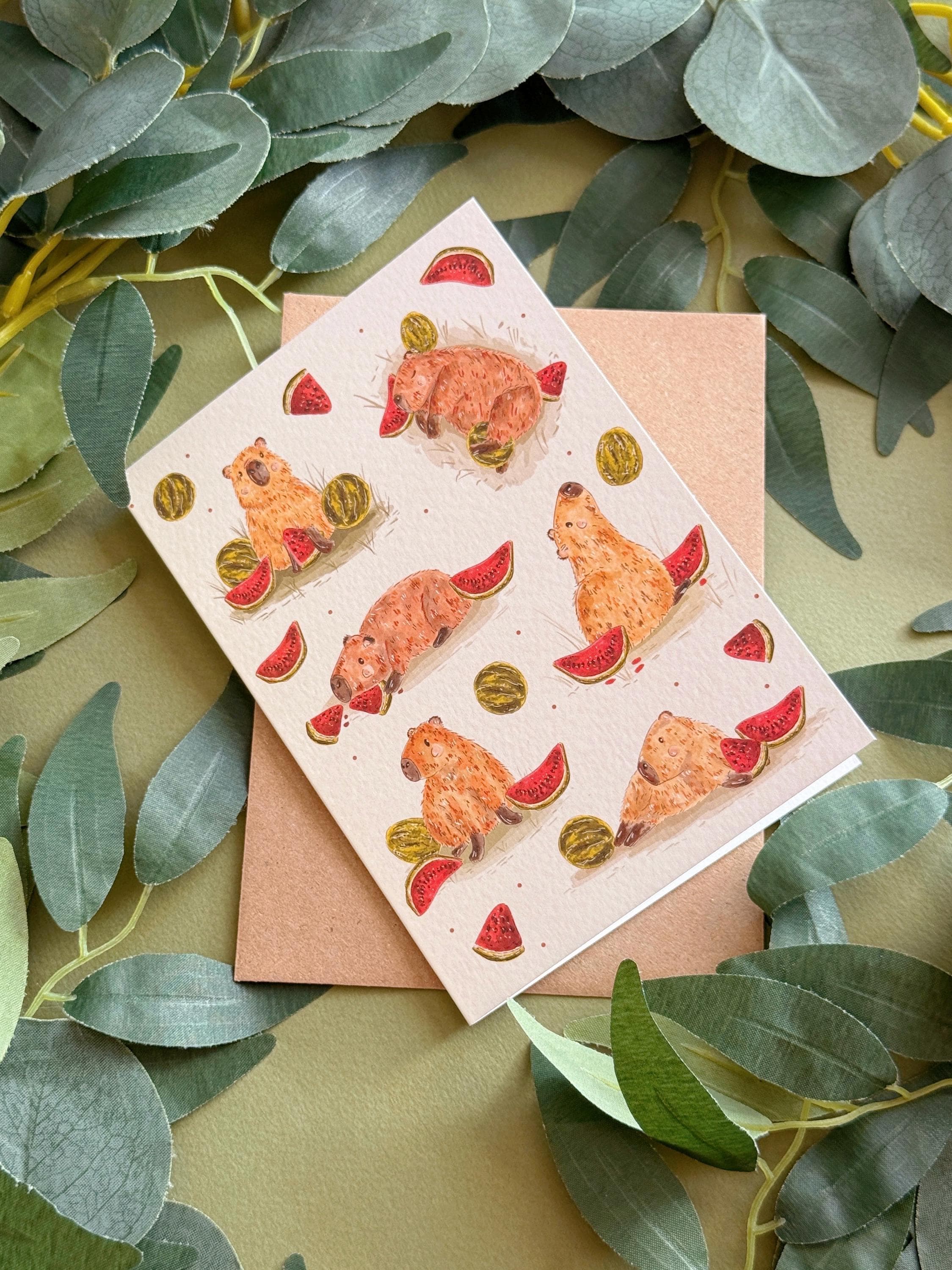Watermelon Capybara Note Card - Capybara Get Well Card - Blank Note ...