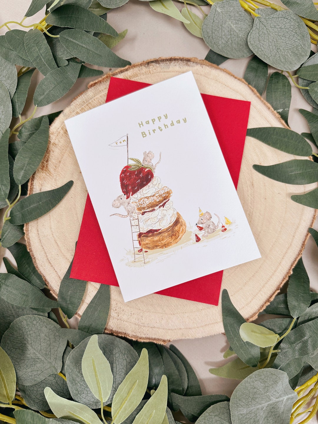 Mouse Birthday Card Victoria Sponge Cake Card Cake Birthday Card Cute ...