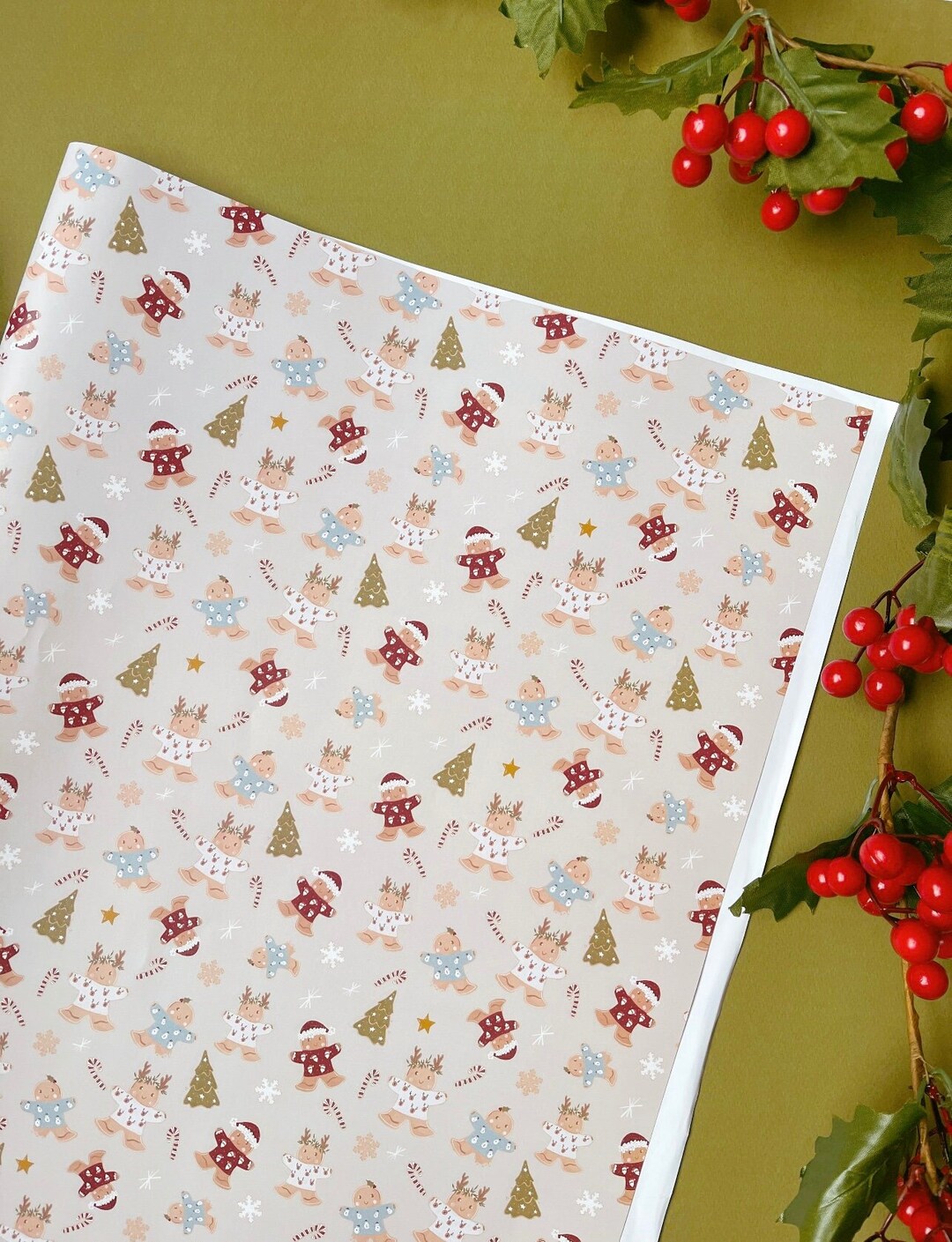Christmas Wrapping Paper Gingerbread People Gift Wrap - Etsy